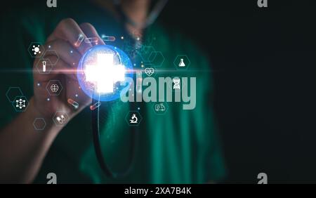 Medicine doctors diagnosis and take note electronic medical record. DNA ...