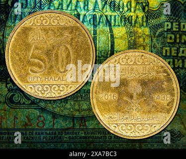 50 Fifty Saudi Arabia money roll riyals banknotes isolated on white ...