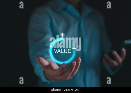 Value added concept. Businessman pulling up increase value added ...