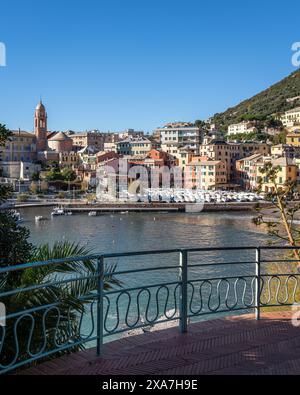 View of waterfront landscape of Genova Nervi. The buildings overlook ...