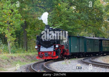 Rasender Roland, steam locomotive, narrow-gauge railway, Ruegen Island ...