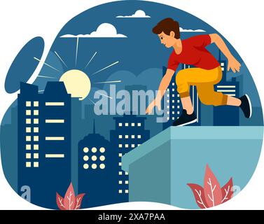 Parkour Sports Vector Illustration featuring Young Men Jumping Over ...