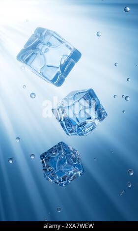 Abstract blue glass geometry cubes, 3d rendering. 3D illustration Stock ...