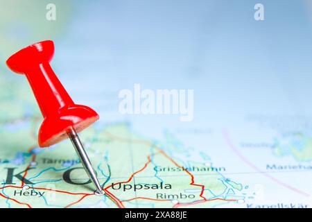 Uppsala, Sweden pin on map Stock Photo - Alamy