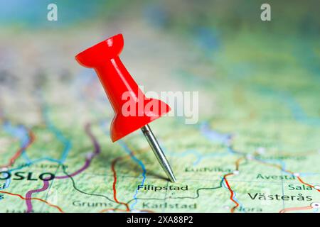 Filipstad, Sweden pin on map Stock Photo - Alamy