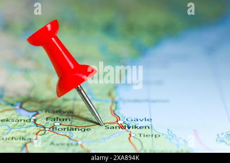 Sandviken pinned on a map of Sweden Stock Photo - Alamy