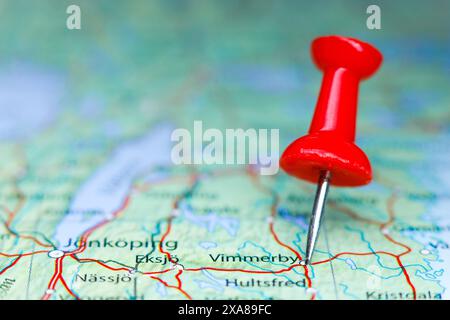 Vimmerby pinned on a map of Sweden Stock Photo - Alamy