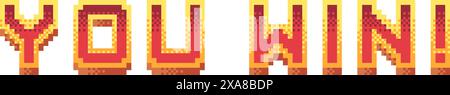 Pixel art 8-bit You Win text with winner golden cup on white background ...