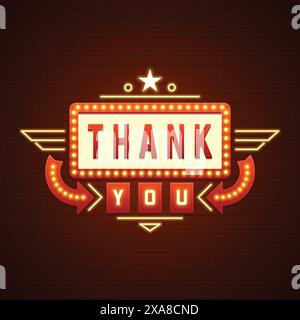 Retro Thank You Message Sign Design. Signage Light Bulbs Frame and Neon ...