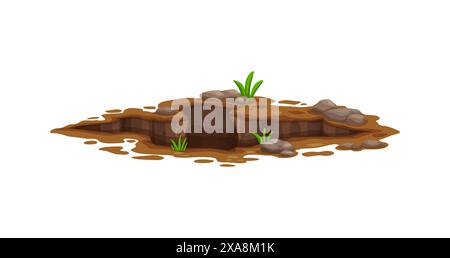 Ground hole, deep dirty pit and burrow, cavity in the desert sands ...