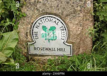 The National Trust sign, Rosewall Hill, St. Ives, Cornwall, England, UK ...