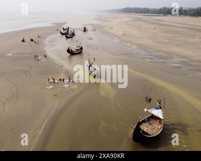 Aerial view Cox's Bazar Sea Beach and Marine Drive Road. Cox's Bazar is ...