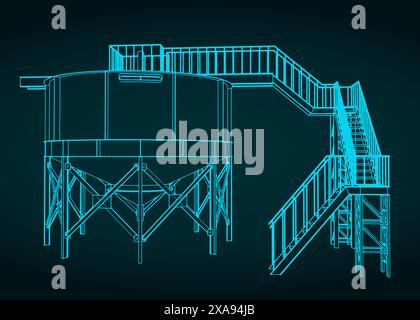 Stylized vector illustration of blueprints of mining thickener tank ...
