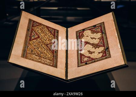 Doha, Qatar - 1 May 2024: Album of calligraphy in several scripts ...