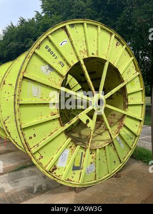 Heavy-duty industrial cable coils for an electricity project Stock ...