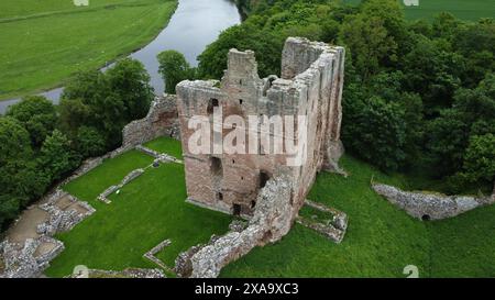 Ruins of Norham Castle overlooking the River Tweed, Northumberland ...