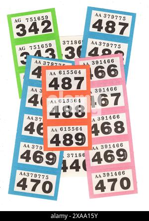 Strips of vintage raffle tickets isolated on a white background Stock ...