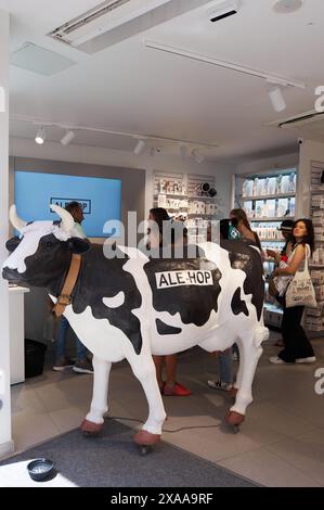 Ale-Hop shop cow mascot. Black and white Fresian model of a cow to ...