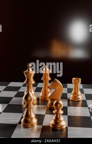 Golden queen and gold pawn on chess board. Table games. International ...