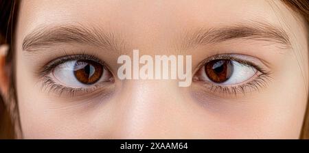 Strabismus. Close-up part child's face, eyes girl. Little patient ...