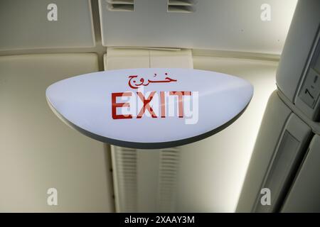 Sign, exit, exit, escape route, Emirates Airbus A380 Stock Photo - Alamy