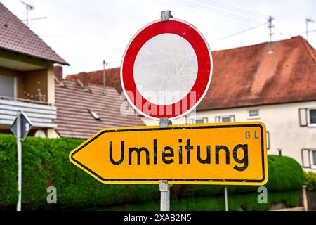 Achsheim, Bavaria, Germany - June 3, 2024: Roadblock on a road with ...