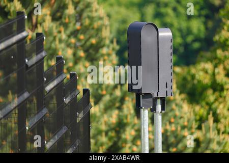 2 pole mounted Bat boxes in an industrial area of Leeds Stock Photo - Alamy