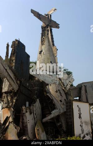 Smashed American combat aircraft constructed as a memorial to the ...