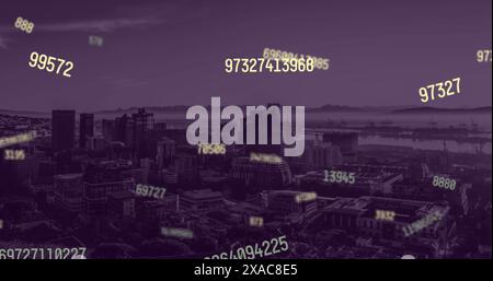 Image of falling numbers over cityscape Stock Photo - Alamy