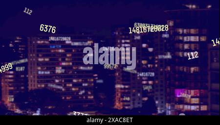 Image of falling numbers over cityscape Stock Photo - Alamy
