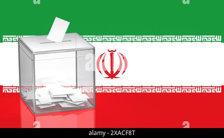 Ballot box with Iranian flag. Election in Iran. 3D rendering isolated ...