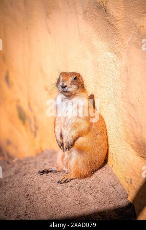 Mexican prairie dog (Cynomys mexicanus) eating a carrot, Bad Koesen ...