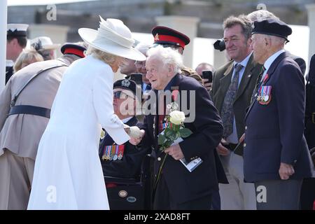 Queen Camilla speaks with Royal Navy D-Day veteran Richard Trelease ...