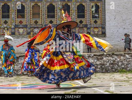 Dance of the hats during Ura Yakchoe festival, Bumthang, Ura, Bhutan ...
