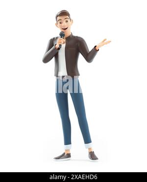 3d cartoon businessman speaking into a microphone, illustration ...