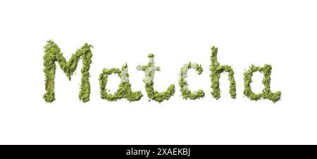Word Matcha made of green powder isolated on white, top view Stock ...