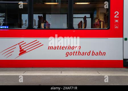 Shuttle train from Täsch to the car-free resort of Zermatt in the Swiss ...