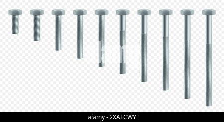 Set of steel bolts and hex nut isolated on white background. Realistic ...