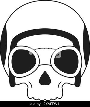 Y2k skull in eyeglasses and motorbike helmet psychedelic groovy style ...