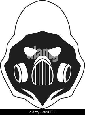 Y2k scary monster head in mask Halloween cartoon character monochrome ...