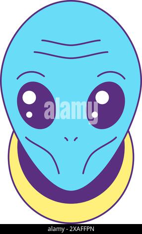 Y2k UFO alien face portrait comic monochrome line retro groovy icon ...