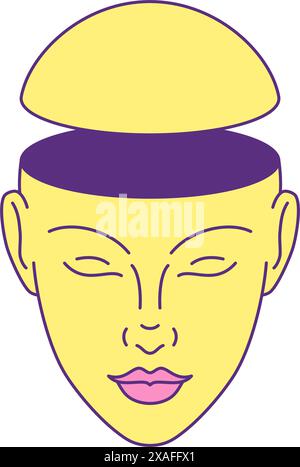 Y2k human head open empty mind psychedelic portrait cartoon character ...