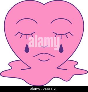 Y2k crying heart with tears puddle comic cartoon character monochrome ...