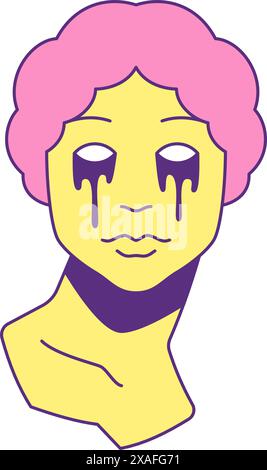 Y2k psychedelic crying woman statue bust with tears monochrome line ...