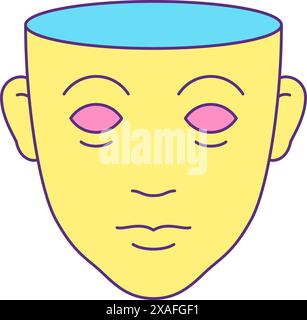 Y2k psychedelic empty human head in crown contemporary pop art line ...