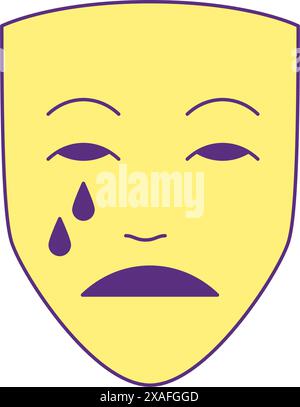Y2k sad crying carnival mask upset fake face monochrome line retro ...