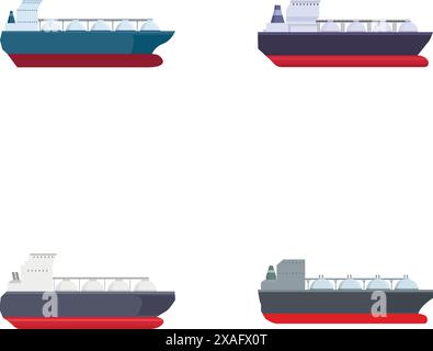 Illustration of four different styles of cargo ships, isolated on a ...