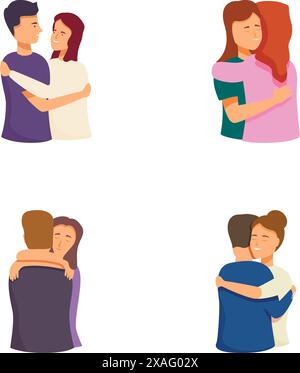 Cartoon illustration of diverse couples showing affection and love in ...