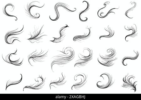 Doodle wind lines. Air sketch. Cartoon hand drawn windmill. Vector wave ...