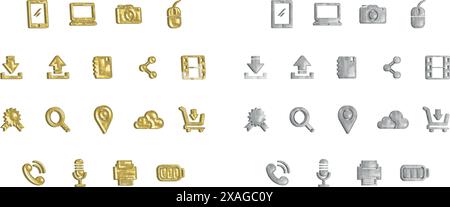 Assorted Gold and Silver Everyday Objects Icons Stock Vector Image ...